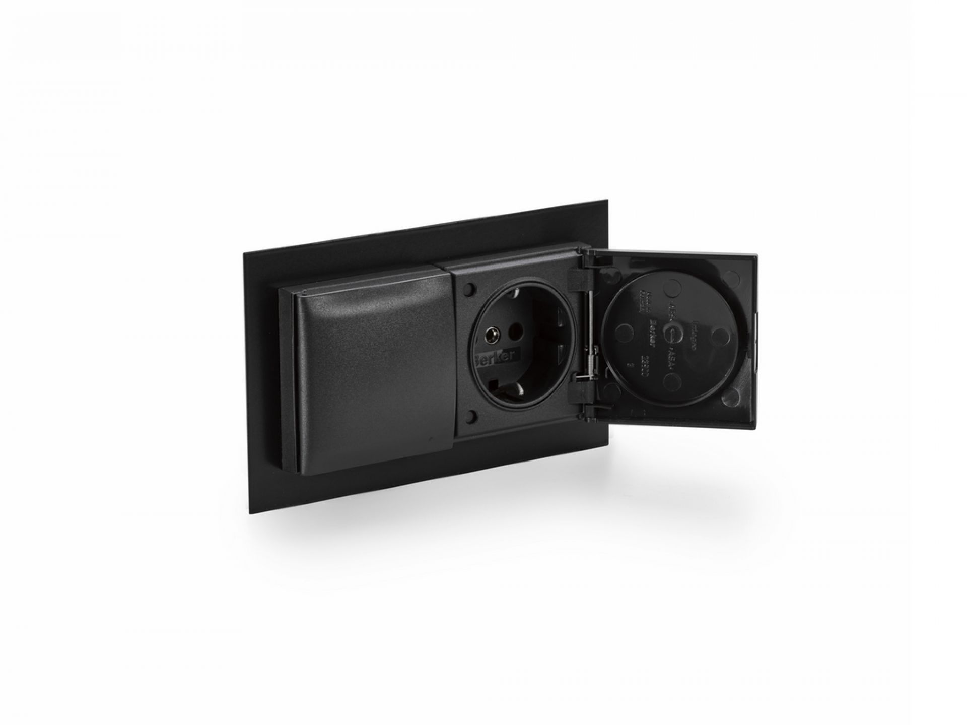 Einbausteckdose 2-fach in schwarz mit Klappdeckel | Online kaufen